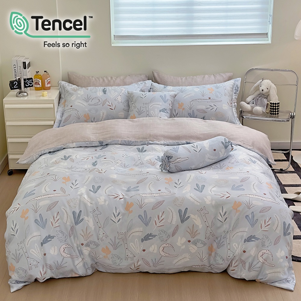 臺灣製 40支100%純天絲TENCEL【雙人 加大 特大 組合】規格可選 35公分 床包兩用被四件組 小淘氣 | 蝦皮購物