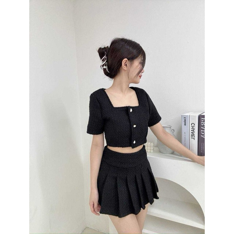 【Y.LLL】｜預購｜小香風愛心釦上衣+百摺裙set 兩件式套裝 | 蝦皮購物