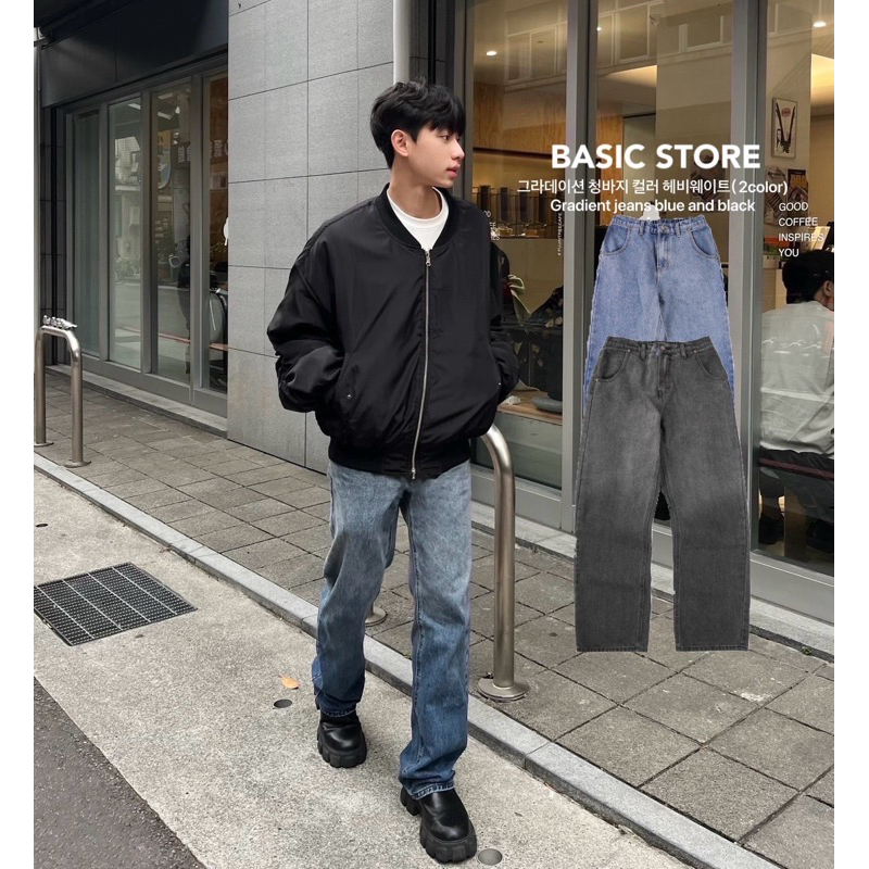 【BASIC】24H出貨｜韓國漸層直筒牛仔褲 完美版型 模特實著 修身 男生必備 闊腿褲 寬鬆牛仔褲 | 蝦皮購物
