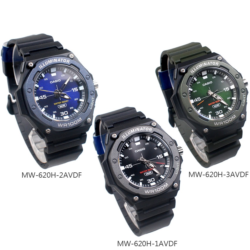CASIO卡西歐 MW-620H 原價1300 堅固耐用 光彩耀眼 運動型指針錶 橡膠錶帶【時間玩家】 | 蝦皮購物