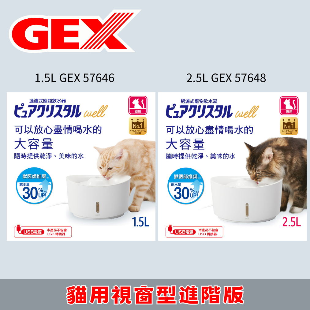 日本GEX 視窗型進階版1.5L/2.5L飲水機/貓/DC馬達低水位自動停止運作/軟水過濾棉 新款 usb | 蝦皮購物