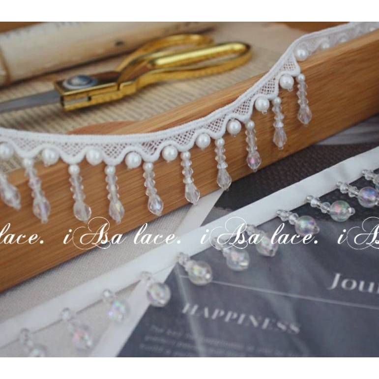 《iAsa愛莎の》手作材料 純手工絲帶串玻璃水晶水滴流蘇花邊diy婚紗服裝裙披肩藝窗簾花邊裝飾 | 蝦皮購物