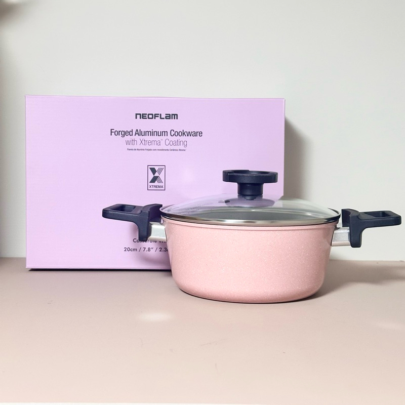 🌟💯保証公司貨🌟Neoflam Reverse彩色大理石系列20cm湯鍋 雙耳鍋(電磁底)-粉色內灰大理石 | 蝦皮購物