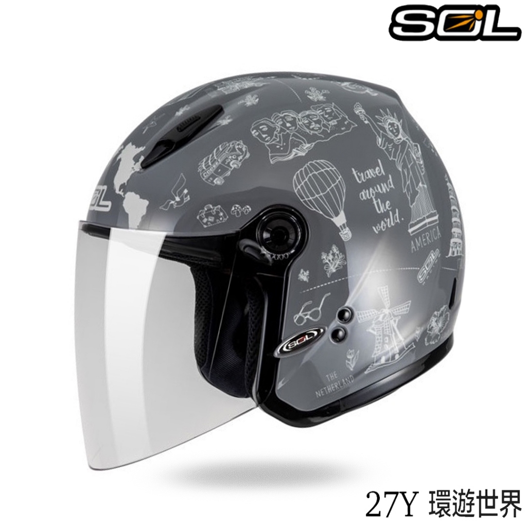 SOL 小帽款 27Y 環遊世界 亮岩灰白 輕量 SL-27Y 半罩 3/4罩 安全帽 雙D扣 內襯可拆 抗UV｜23番 | 蝦皮購物