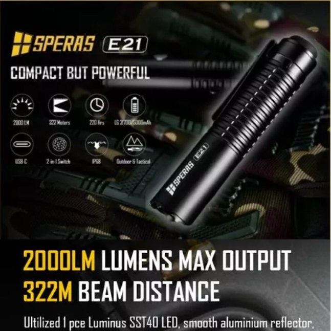 【電筒發燒友】SPERAS E21 戰術二合一手電筒 2000流明 322米 尾部創新雙軸按鍵 可搭C型鼠尾 EDC | 蝦皮購物