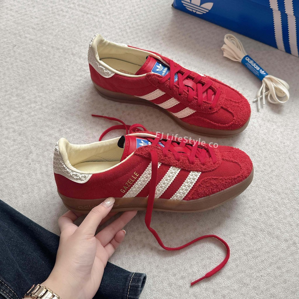 -EJ- 現貨 ADIDAS GAZELLE INDOOR 正紅 紅色 奶油白 焦糖底 麂皮 浮雕 男女鞋 IF1808 | 蝦皮購物