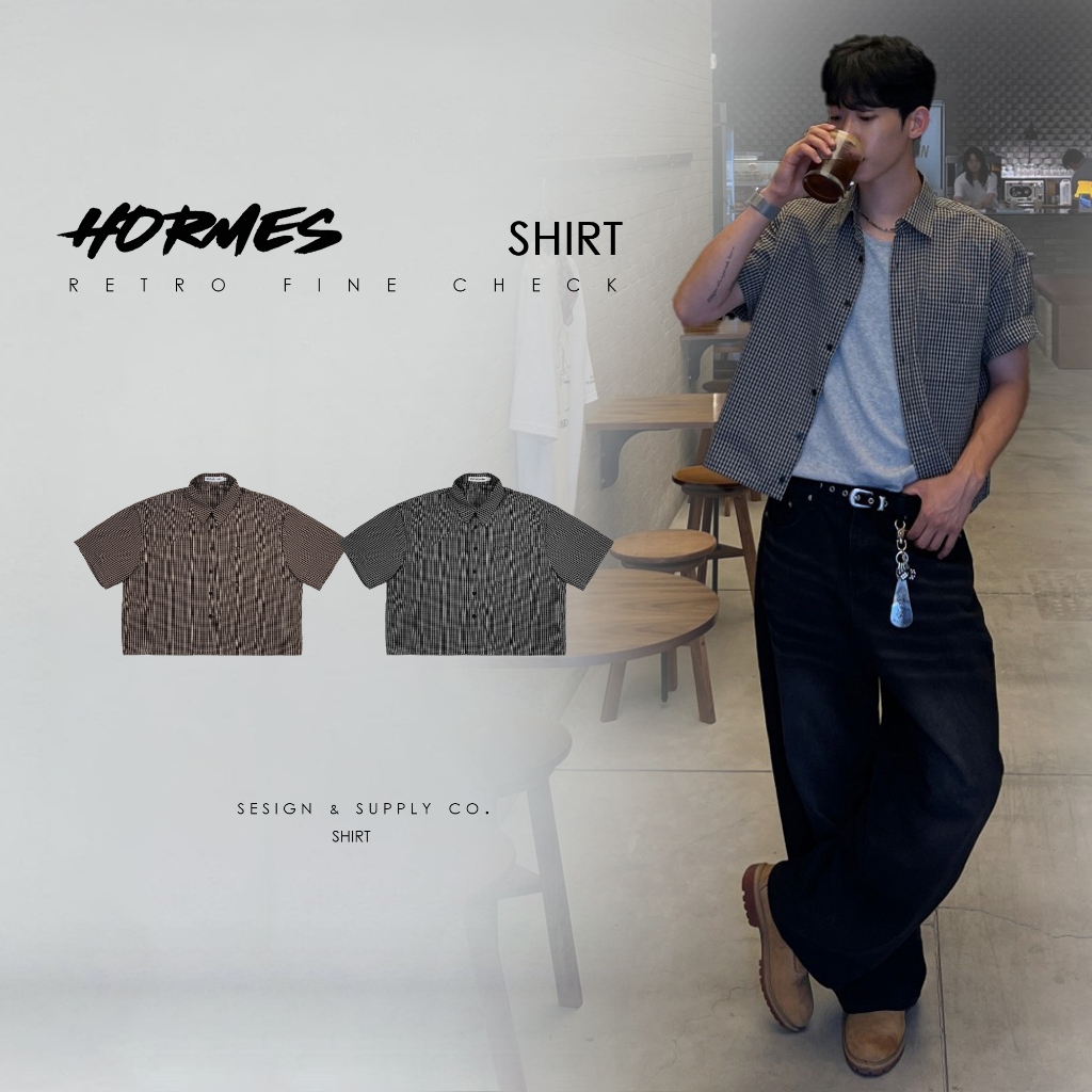 [HORMES]現貨供應 (2s280)BOXY 細格子 口袋 寬鬆 短版 襯衫 | 蝦皮購物