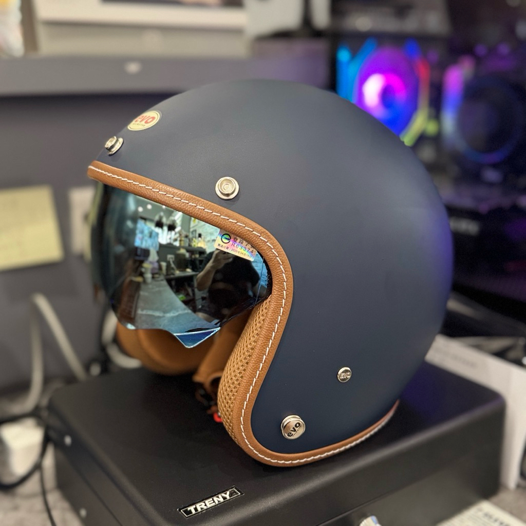 山道紳士 瑕疵出清 EVO Ca312 涼感內襯 內墨鏡 3/4 復古安全帽 消光藍 消光石墨藍 海軍藍 深藍 | 蝦皮購物