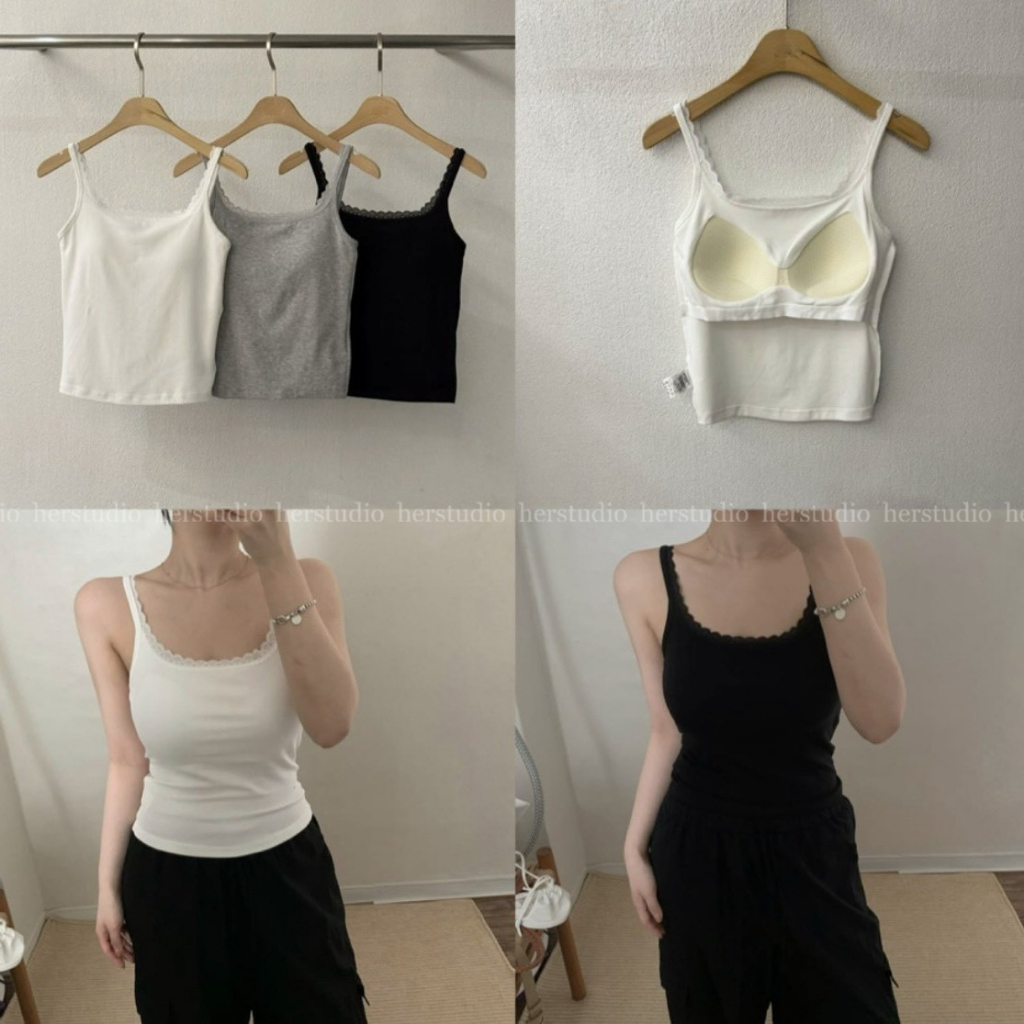 🔥現 HERStudio韓國代購 滾邊蕾絲棉質Bra top(3col) | 蝦皮購物