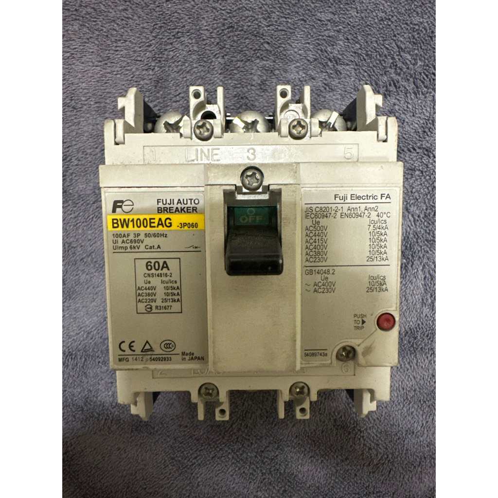 🔌【二手良品】Fuji BW100EAG-3P060 自動斷路器 60A 三極 MCCB｜工控盤體／電盤維修用｜日製 | 蝦皮購物