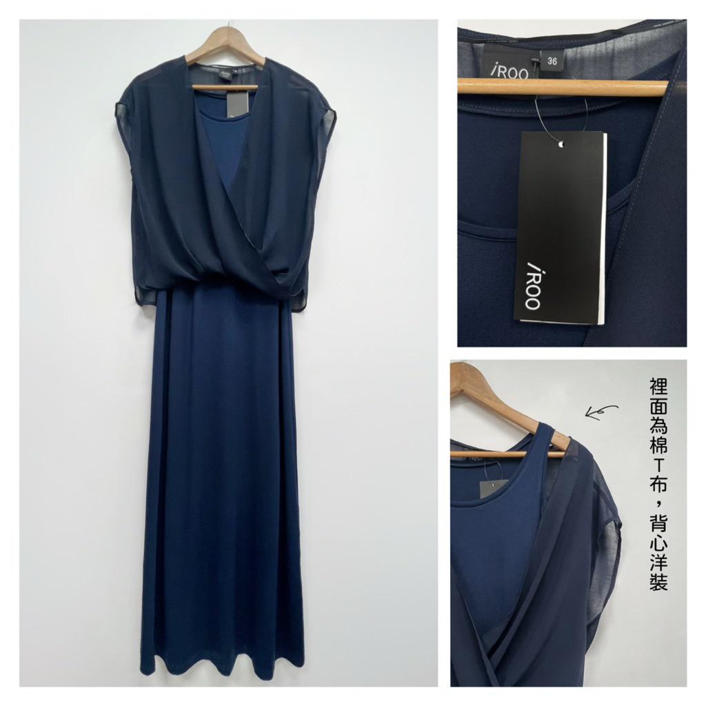 全新iROO藏青色假兩件長洋裝(38)(有吊牌) | 蝦皮購物