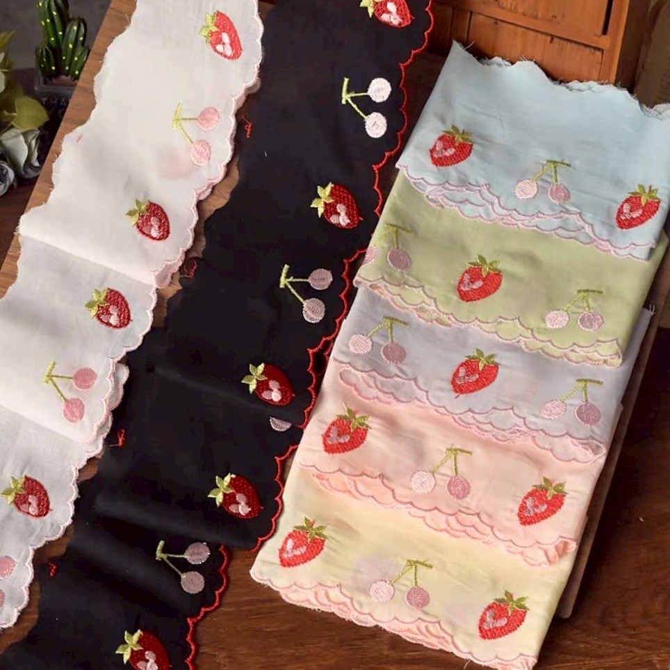 《iAsa愛莎の》手作材料 可愛櫻桃草莓鳳梨棉布刺繡彩色蕾絲DIY手工服裝沙發窗簾裙邊鏤空裝飾材料 | 蝦皮購物