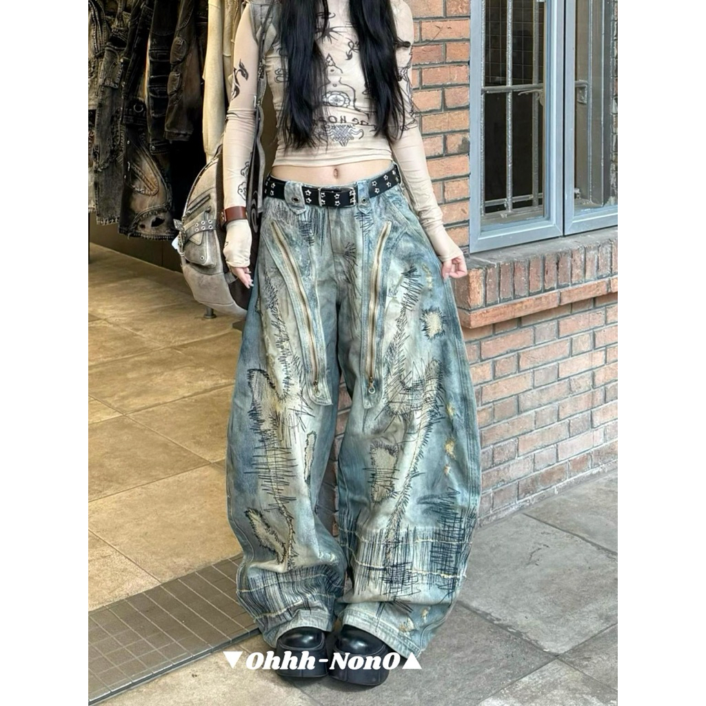 𝐎𝐡𝐡𝐡-𝐍𝐨𝐧𝐎 「預購」美式個性刺繡玩彎刀褲 | 蝦皮購物