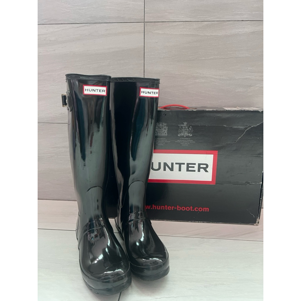 HUNTER黑色時尚雨靴雨鞋UK4 | 蝦皮購物