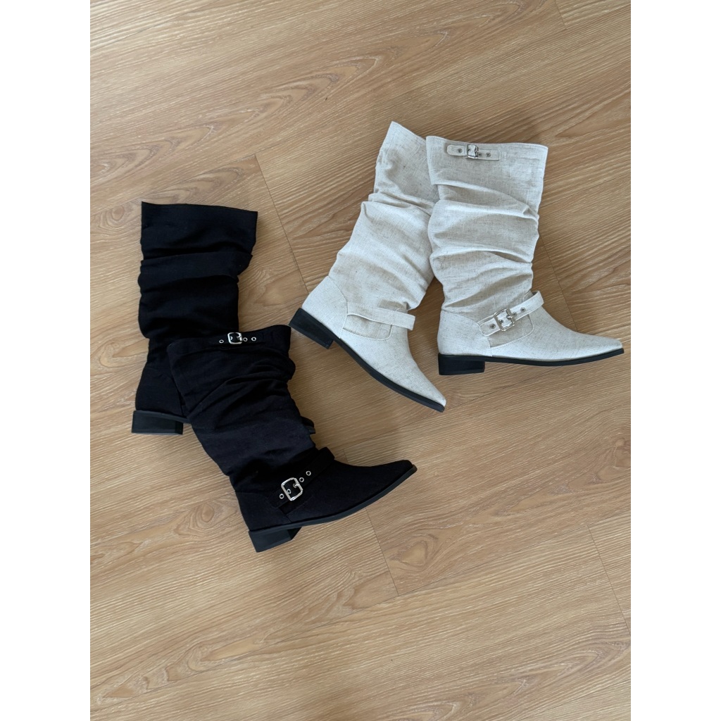 [oiiv]X14 Elvira方頭牛仔布長靴(2colors) | 蝦皮購物