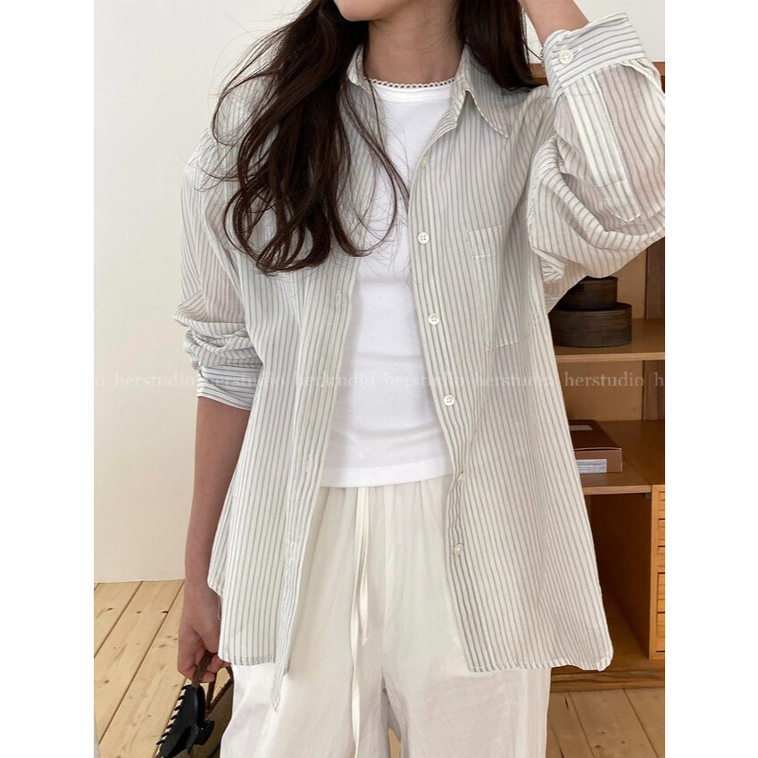 HERStudio韓國代購 標準版型直紋襯衫(2col) | 蝦皮購物