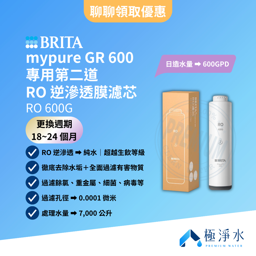 【BRITA】台灣原廠公司貨 mypure GR 600｜GR 1000 專用第二道 RO 逆滲透膜濾芯 RO 600G | 蝦皮購物