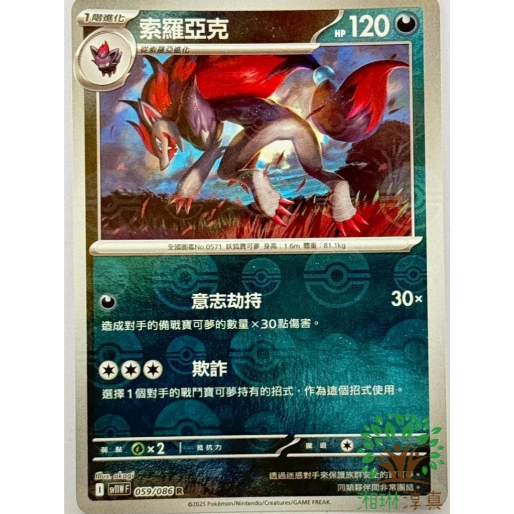 【湘琳淳真】寶可夢 PTCG 索羅亞克 SV11W 059 精靈 球閃 閃卡 純白閃焰 中文 正版 卡牌 | 蝦皮購物