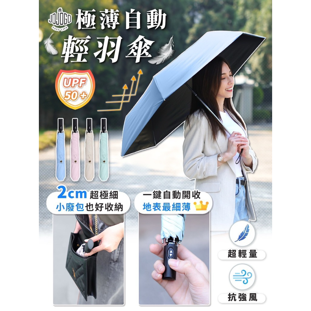 【JOJOGO】海鹽藍～極薄自動輕羽傘【1支x1】雨傘、自動傘、超輕量、抗斷、抗UV、抗強風 | 蝦皮購物