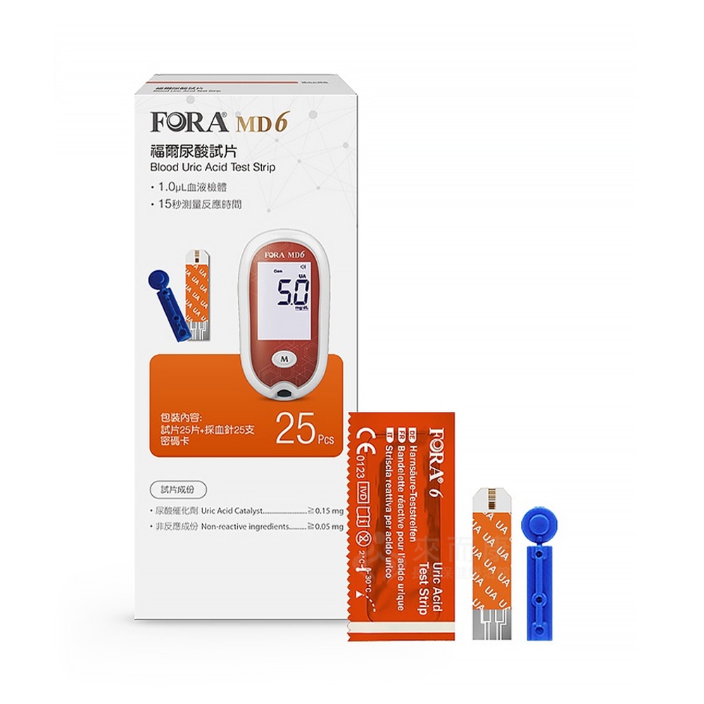 來而康 FORA MD6 福爾 尿酸試片 (未滅菌) 尿酸試紙 25片+採血針25支 (TD-4172B藍芽版主機使用) | 蝦皮購物