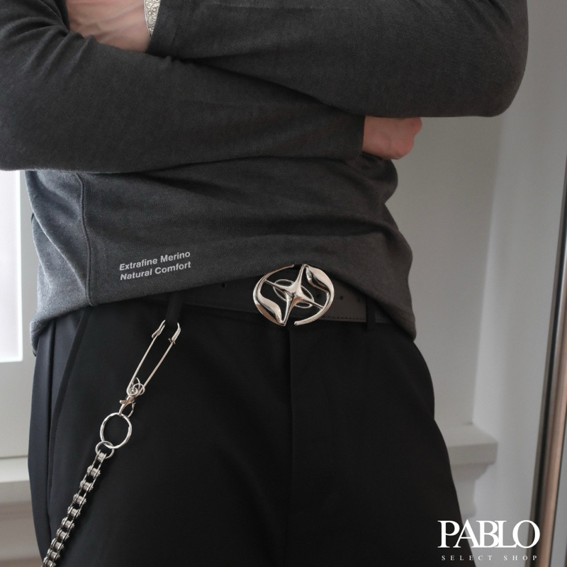 【PABLO】B-022 復古 星芒 金屬Logo 嘻哈 腰帶 | 蝦皮購物