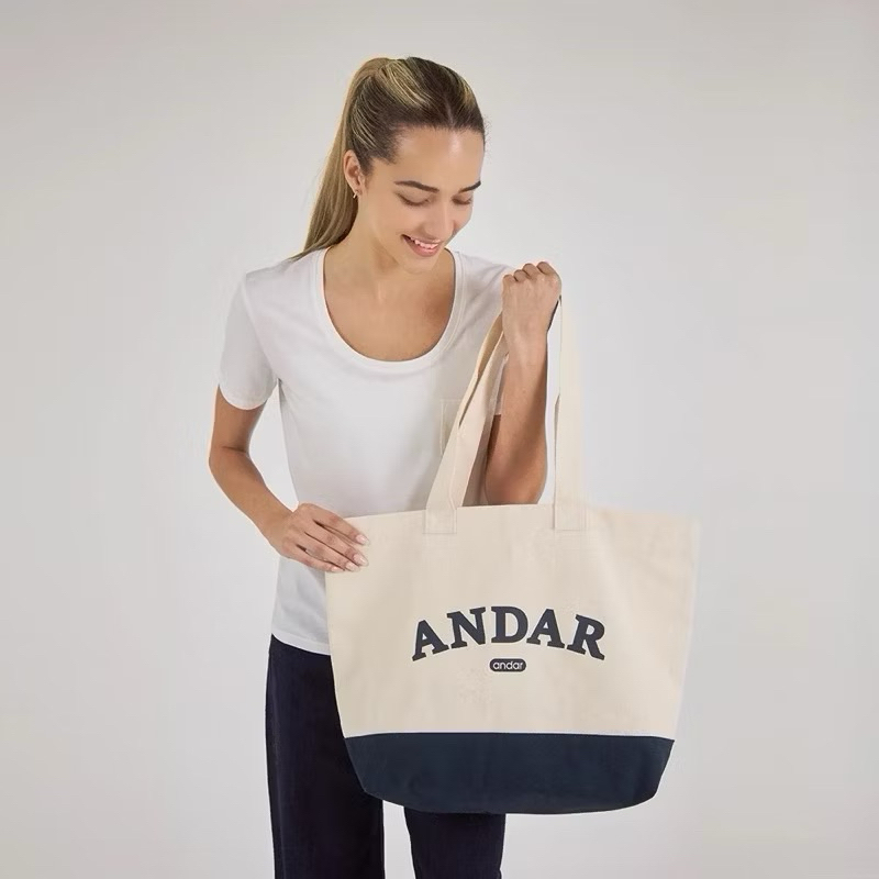 韓國andar Signature Logo Canvas Bag 帆布包手提包運動包 海軍藍 全新 | 蝦皮購物