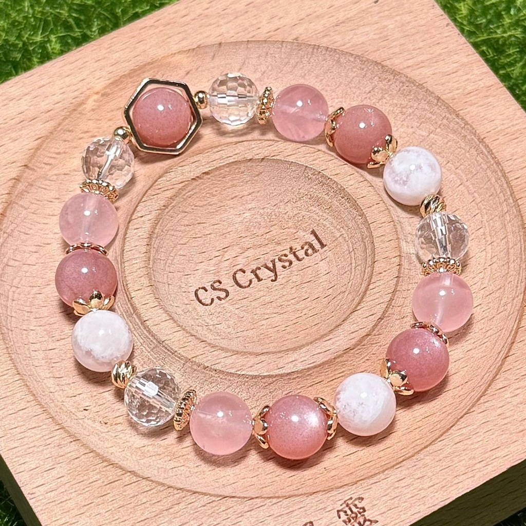 CS Crystal 編號904 - 橙月光石+水透體西柚粉晶+雪花幽靈水晶+透體白水晶設計款 | 蝦皮購物