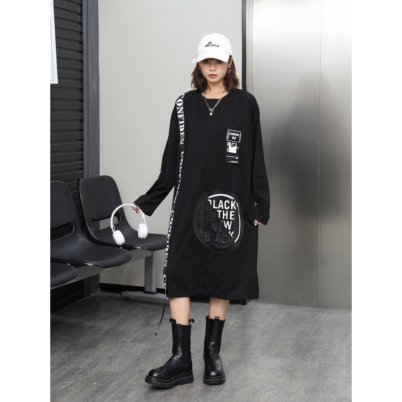 Y2 style ️不規則拼接字母織帶連衣裙洋裝 ️Y2style歐美設計款寬鬆韓版個性大尺碼【y1240913】 | 蝦皮購物