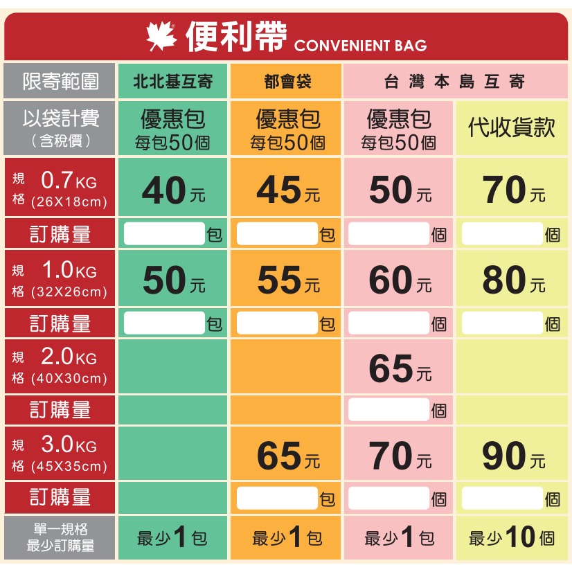 楓葉 便利帶 0.7kg 1.0kg 宅配寄件袋 一件出貨 現貨 | 蝦皮購物