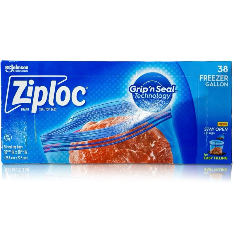 Ziploc 雙層夾鏈冷凍保鮮袋 大 38入 每袋長 26.8 X 寬 27.3公分 美國製 肉類儲存 直立設計方便盛裝 | 蝦皮購物
