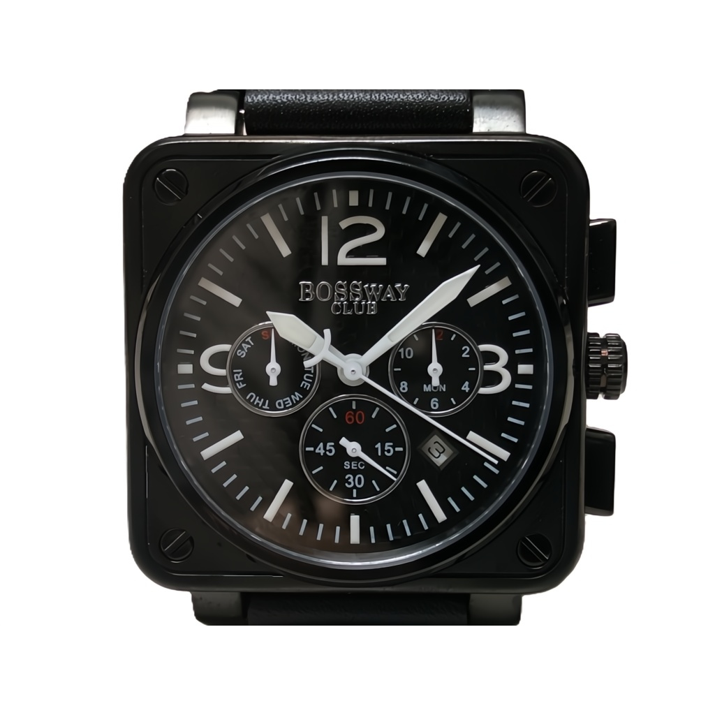 [專業] 三眼機械錶 [BOSSWAY 64156] BOSSWAY 方型自動錶[黑色碳纖維面+日期]/時尚/中性錶 | 蝦皮購物