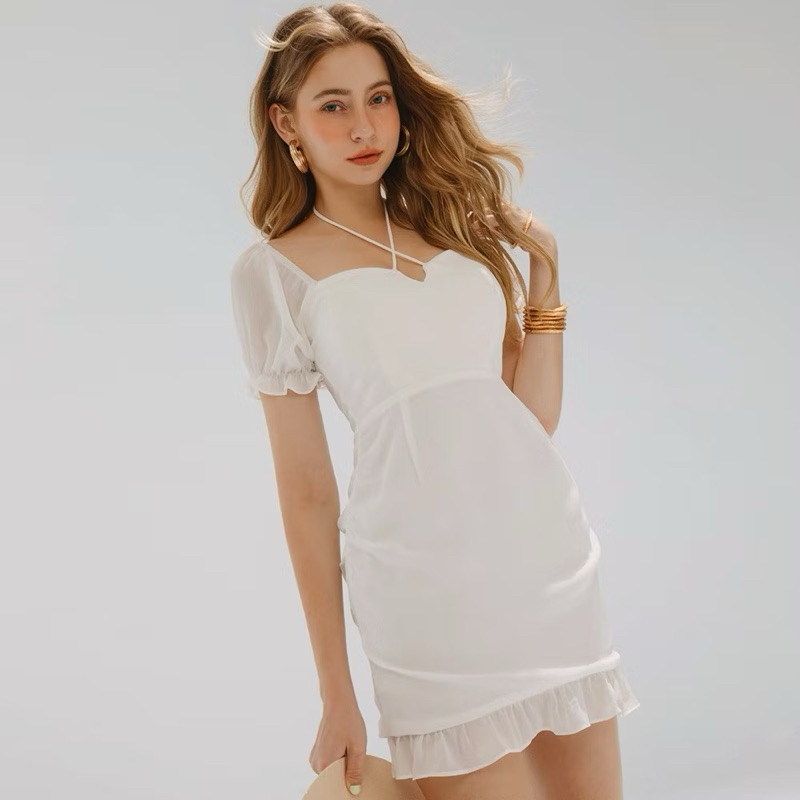 全新 白色 AIR SPACE 2WAY桃心領魚尾綁帶短洋裝 女裝 現貨 性感 可愛 春夏 約會 純欲 純真 正妹 露背 | 蝦皮購物