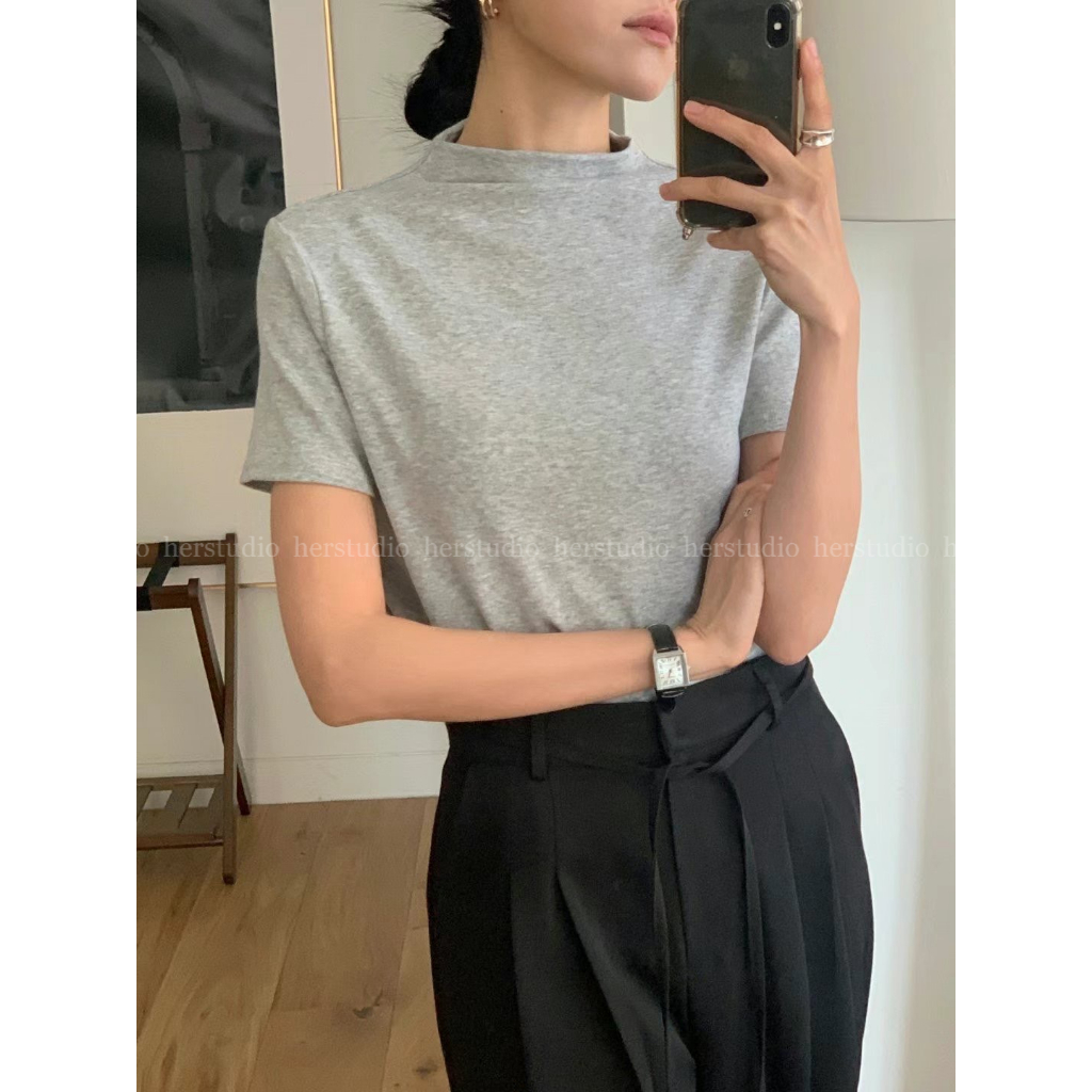 HERStudio韓國代購 氣質微領短袖上衣(5col) | 蝦皮購物