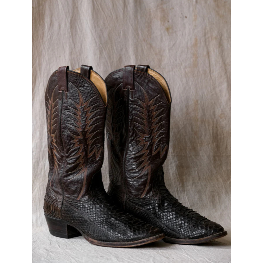 ”Nocona Boots” Snake Leather Cowboy Western Boots 復古棕色蛇皮西部靴 | 蝦皮購物