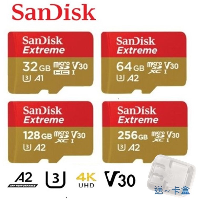 SanDisk 32G 64G 128G 256G MicroSD EXTREME 4K U3 A2 運動相機 記憶卡 | 蝦皮購物