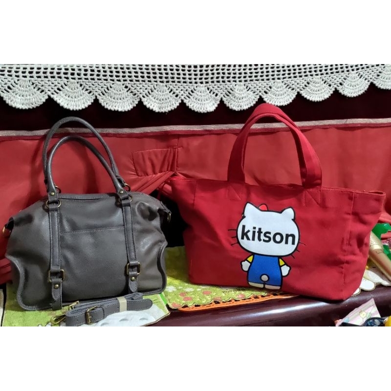 二手 kitson×Hello Kitty 聯名手提抱 肩背包 正韓軟真皮手提 肩 斜包 | 蝦皮購物