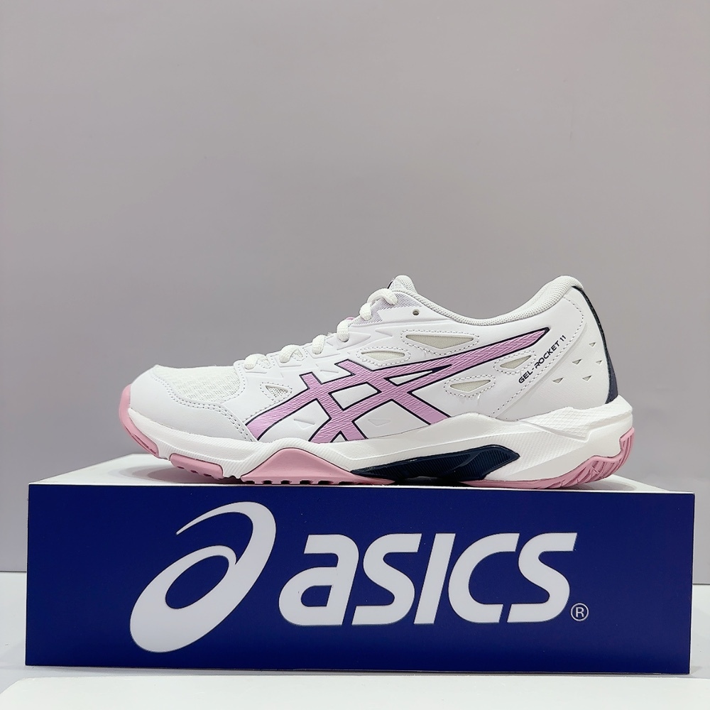 ASICS GEL-ROCKET 11 女生 白粉色 皮革 透氣 室內 排球鞋 羽球鞋 1072A093-105 | 蝦皮購物