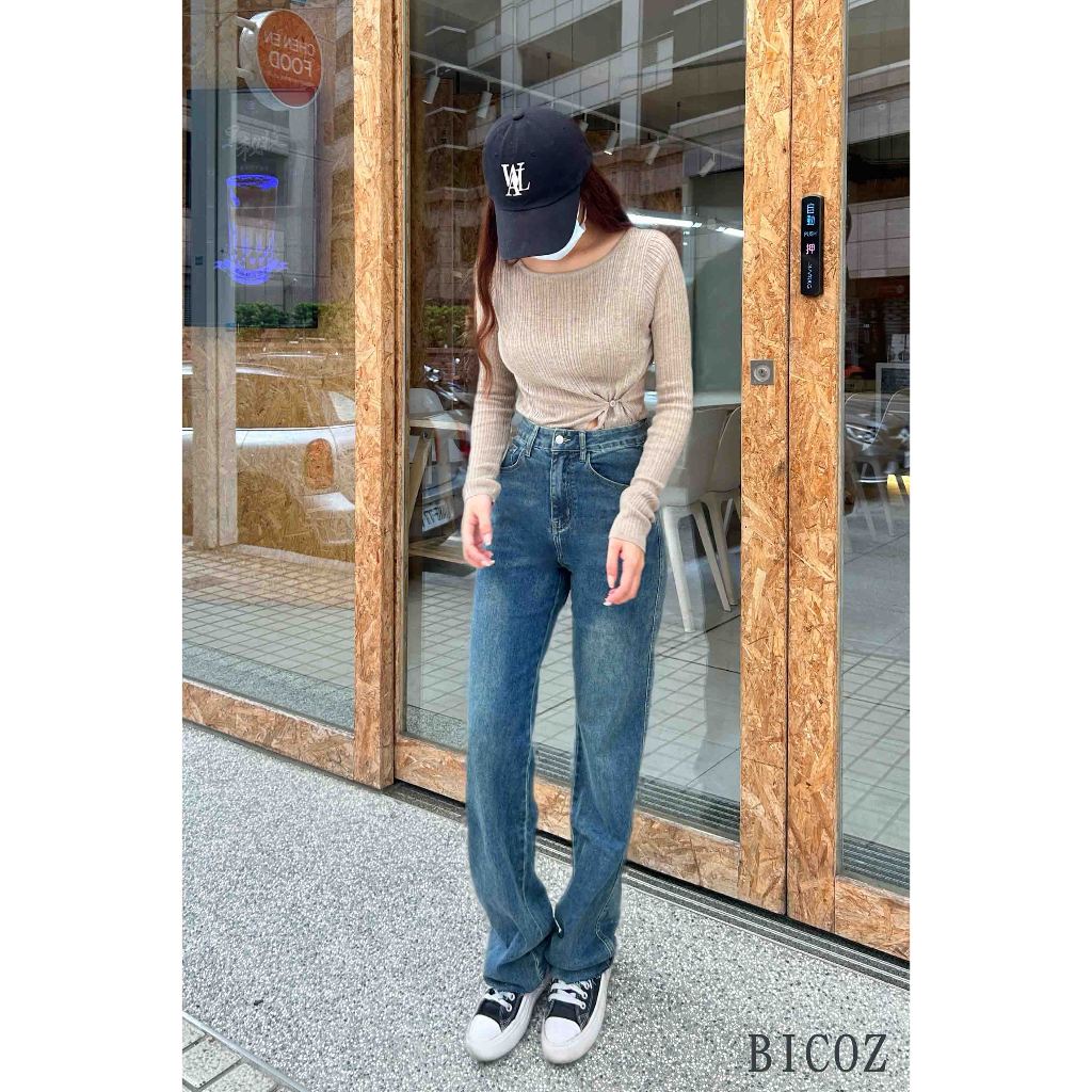 現貨｜BICOZ｜今年最流行 ️復古刷色牛仔寬褲 S~2L【24551】拖地褲 寬褲 闊腿褲 落地 水洗 寬鬆 顯瘦 | 蝦皮購物