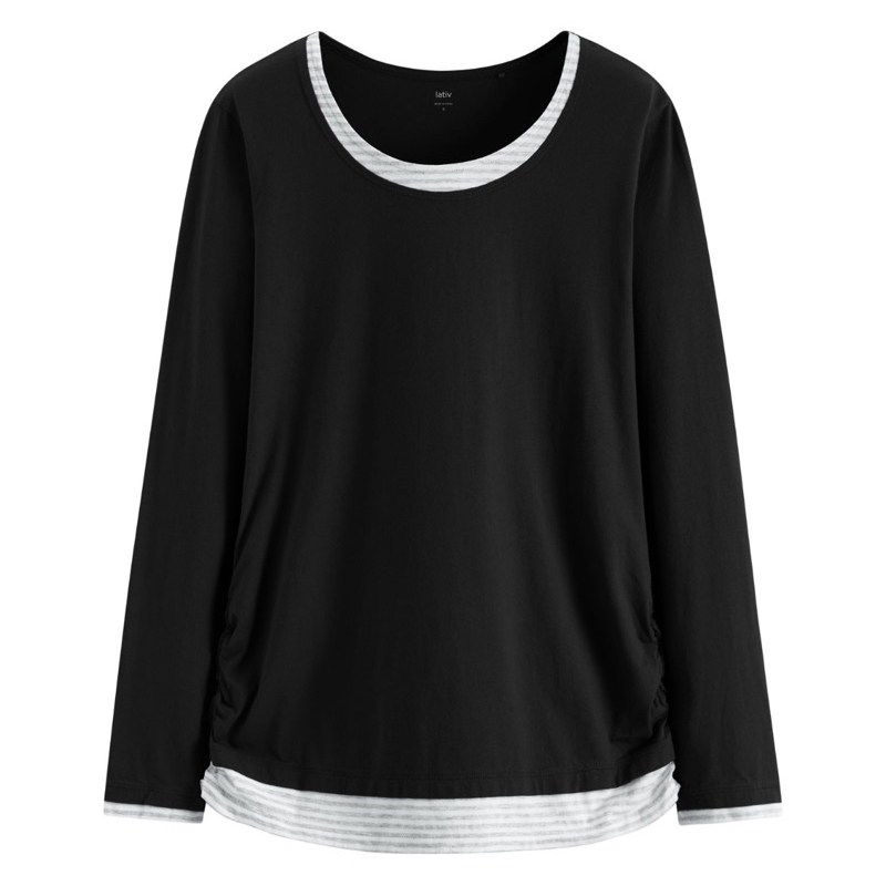 lativ純棉配色長袖T恤 （黑色XL) | 蝦皮購物
