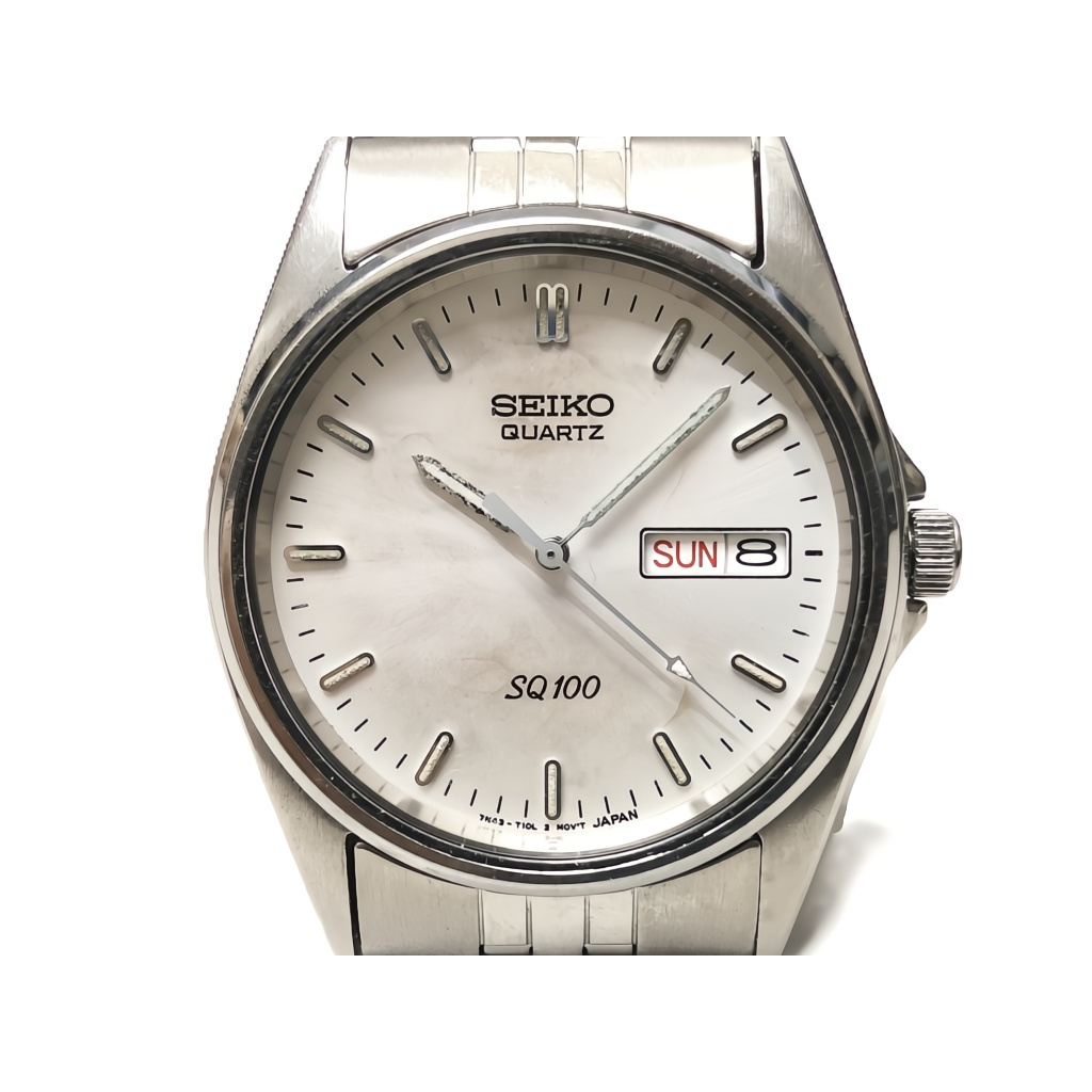 [專業] 石英錶 [SEIKO 430400] 精工 圓形 時尚錶[SQ100][白色面+星+日期]/中性/新潮/軍錶 | 蝦皮購物