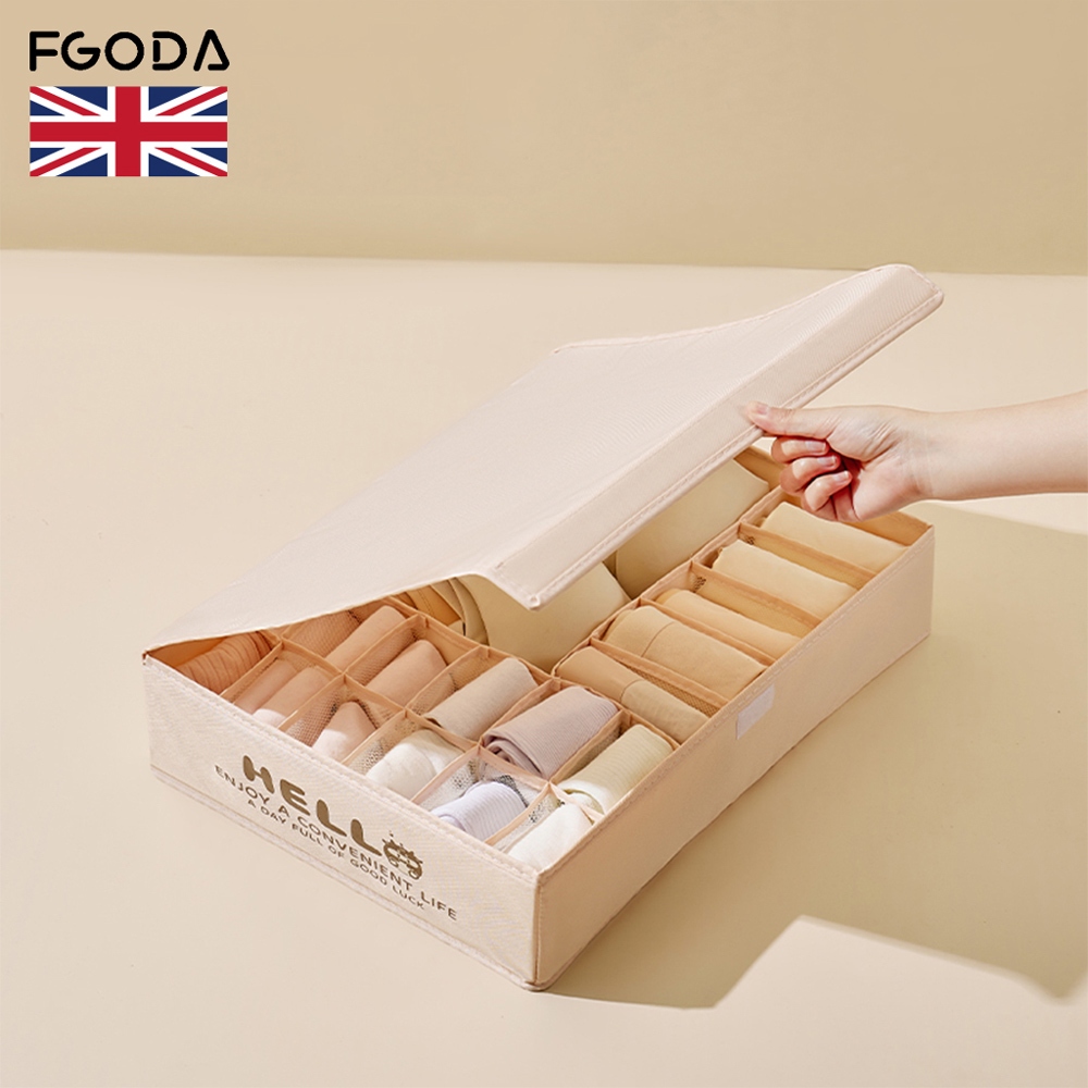 【英國FGODA】布藝折疊式襪子/內衣褲分隔收納盒-3入-多款可選 | 蝦皮購物