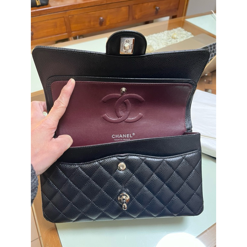 CHANEL CF25經典包 黑銀 荔枝皮 | 蝦皮購物