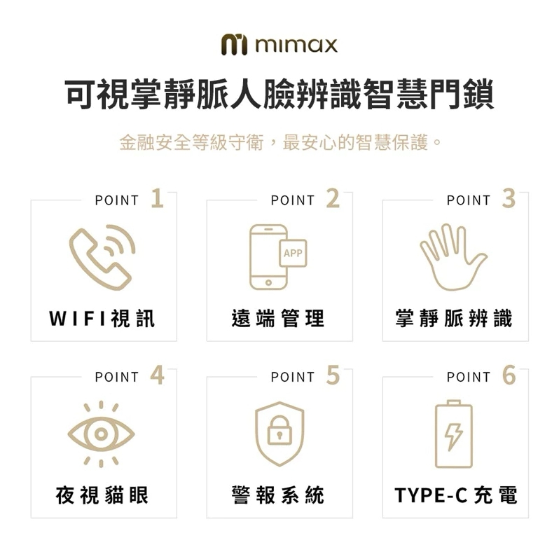 【米覓 mimax】（含安裝）掌靜脈 人臉辨識門鎖 App遠端視訊 電子門鎖 附雙電池 電子門鎖 type 保固二年 | 蝦皮購物