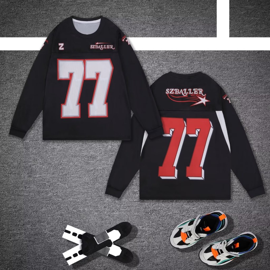 美式WILDX橄欖球脈衝系列投籃服長袖 L-5XL歐美休閒77復古寬鬆印花重磅衛衣 高街感vibe圓領小眾痞帥潮流棒球服 | 蝦皮購物