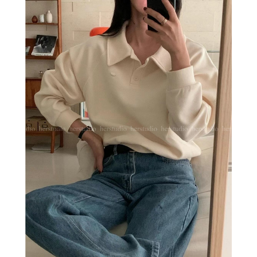 HERtudio韓國代購 簡約翻領羅紋mtm(2col) | 蝦皮購物