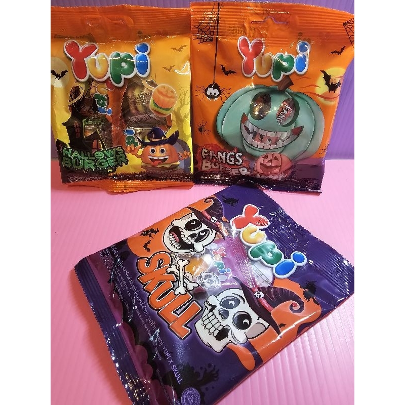 Yupi 萬聖節軟糖 漢堡QQ糖 骷髏頭 南瓜 大門牙 造型軟糖 28g | 蝦皮購物