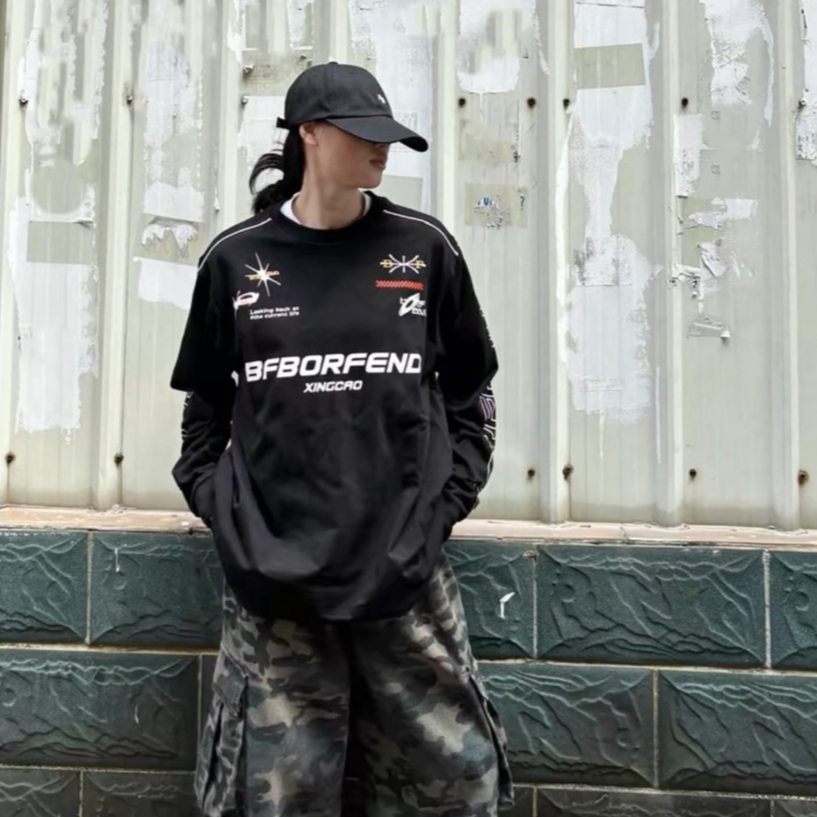 【20ss_select】BFBORFEND XINCGRO 賽車風 寬鬆長Tee 落肩 寬鬆 長袖 上衣 男女不拘 | 蝦皮購物
