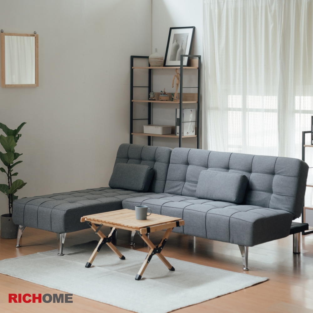 RICHOME 酷比L型沙發床 沙發 沙發床 雙人沙發 三人沙發 雙人床 貴妃椅 仿麻布沙發 灰色沙發 SF060 | 蝦皮購物