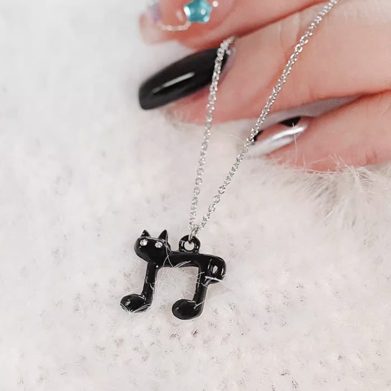 | OSEWAYA | 黑貓音符項鍊 可愛動物 鎖骨鍊 貓咪 日本飾品 日本製造 | 蝦皮購物