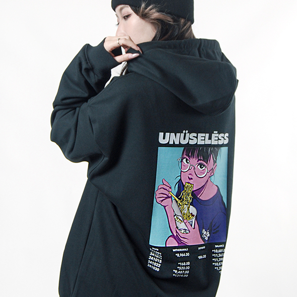 限時75折＋免運 【 Unuseless 】月底女孩 寬版落肩帽T ( 黑 ) | 蝦皮購物